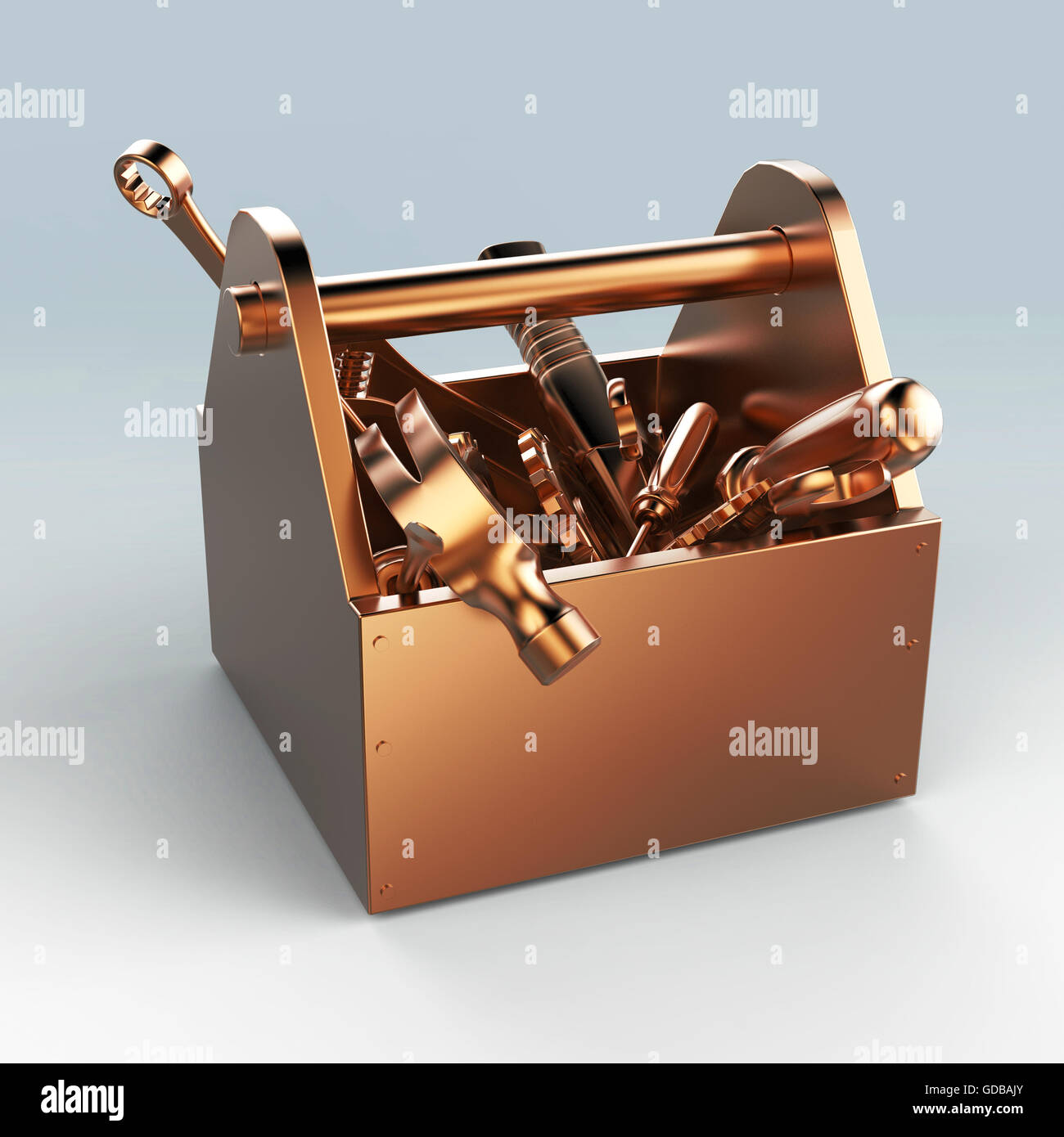 Metal toolbox with tools. Screwdriver, hammer, spanner and wrench ...