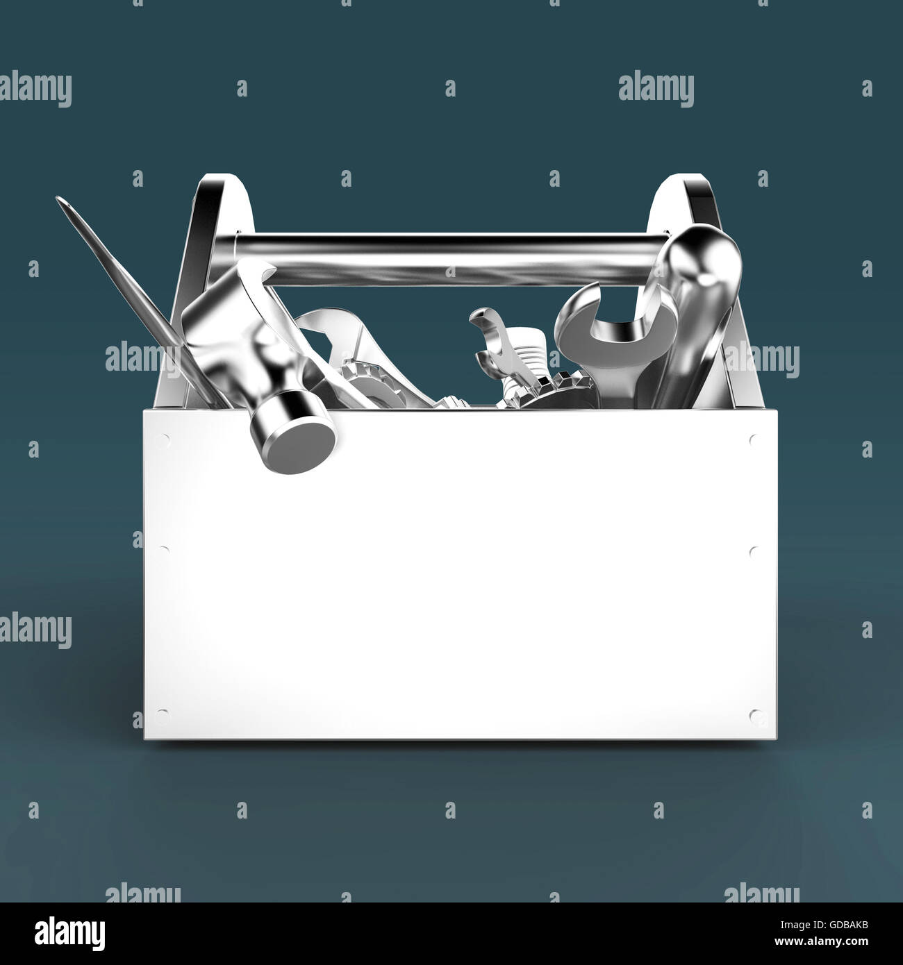 Metal toolbox with tools. Screwdriver, hammer, spanner and wrench ...
