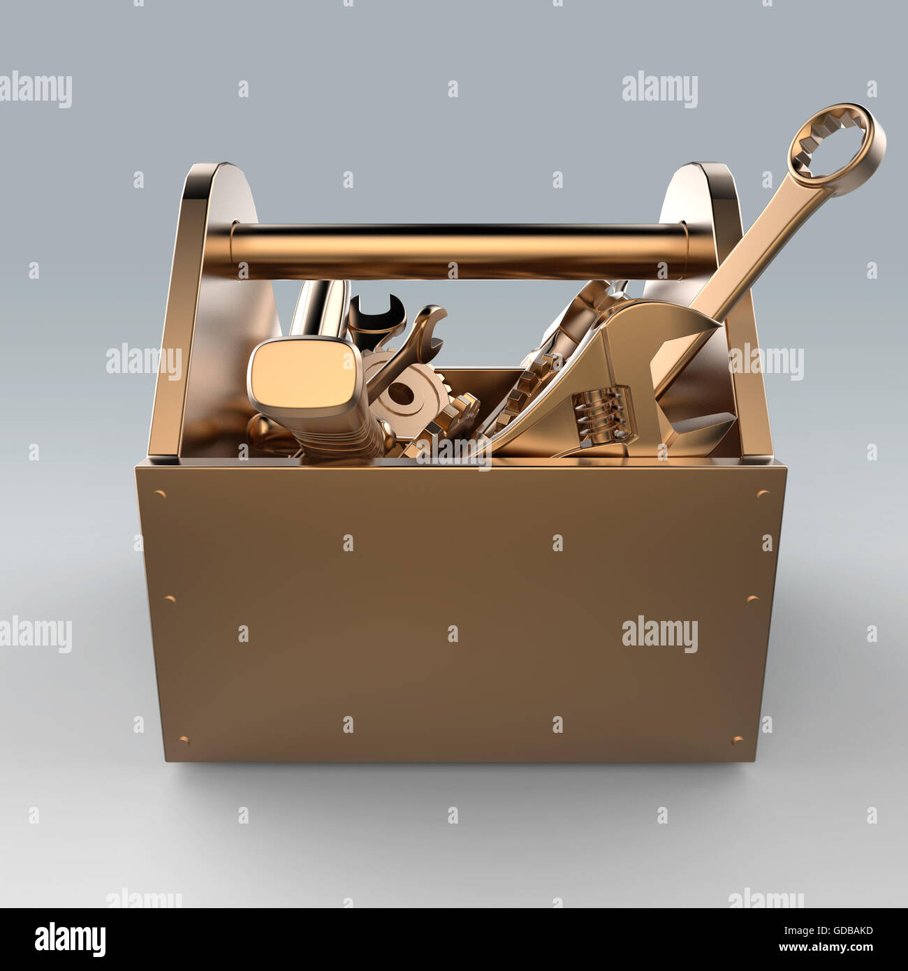 Metal toolbox with tools. Screwdriver, hammer, spanner and wrench ...