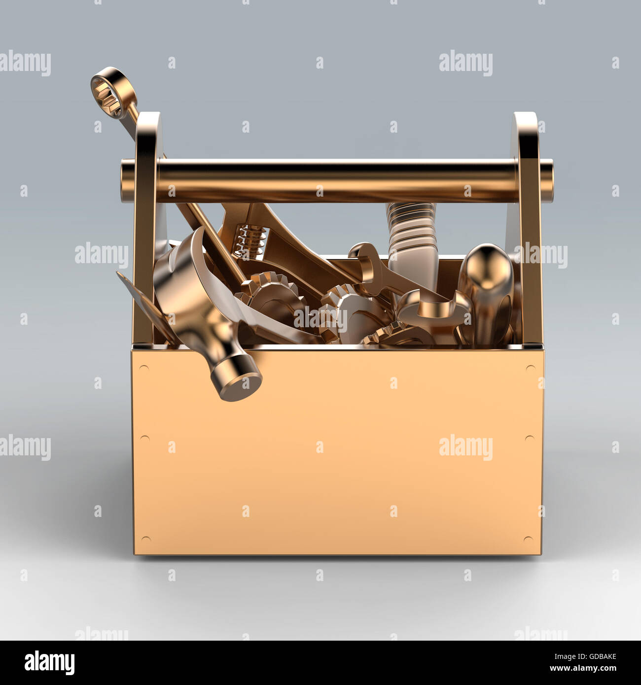 Metal toolbox with tools. Screwdriver, hammer, spanner and wrench ...