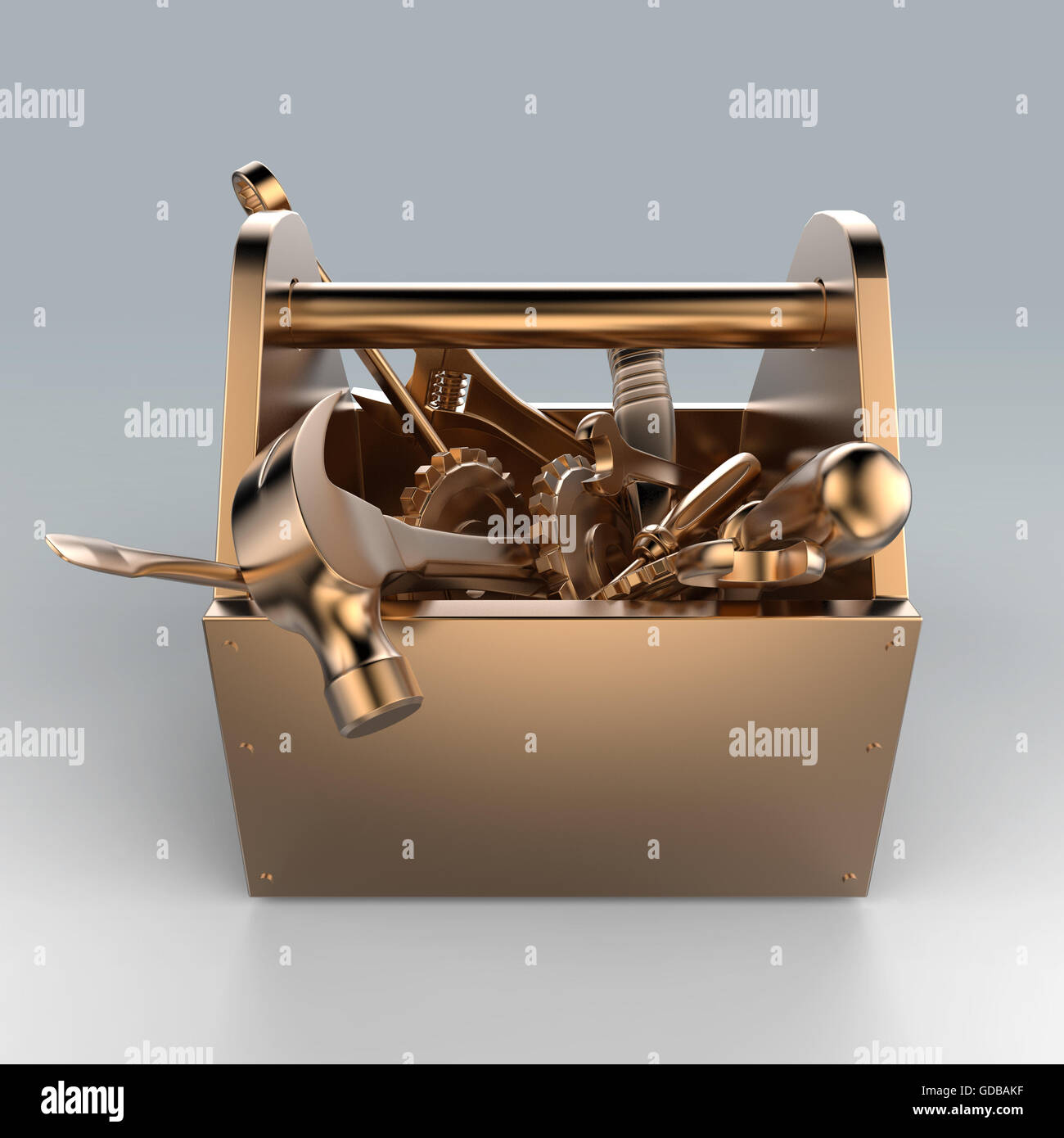 Metal toolbox with tools. Screwdriver, hammer, spanner and wrench ...