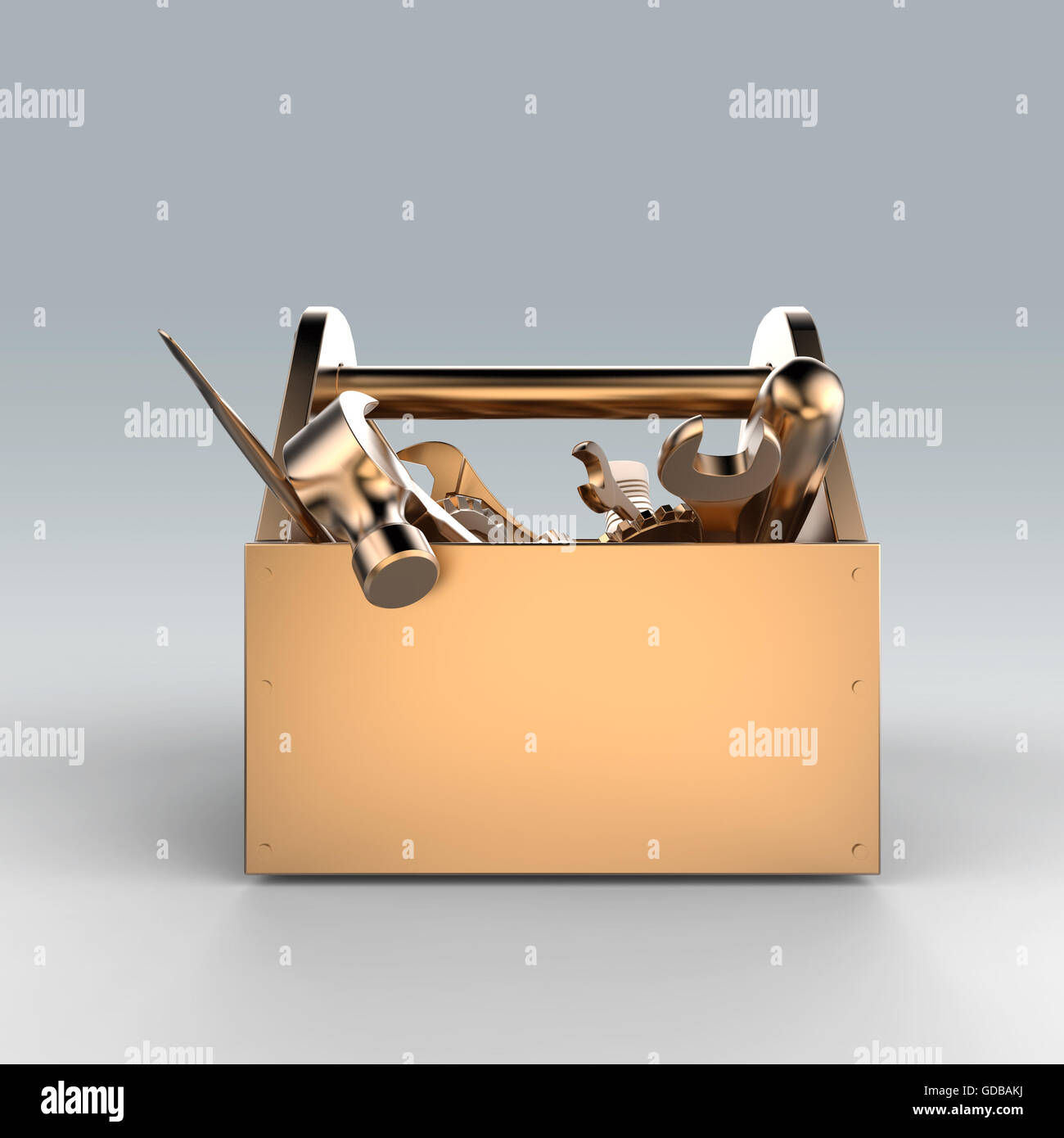 Metal toolbox with tools. Screwdriver, hammer, spanner and wrench ...