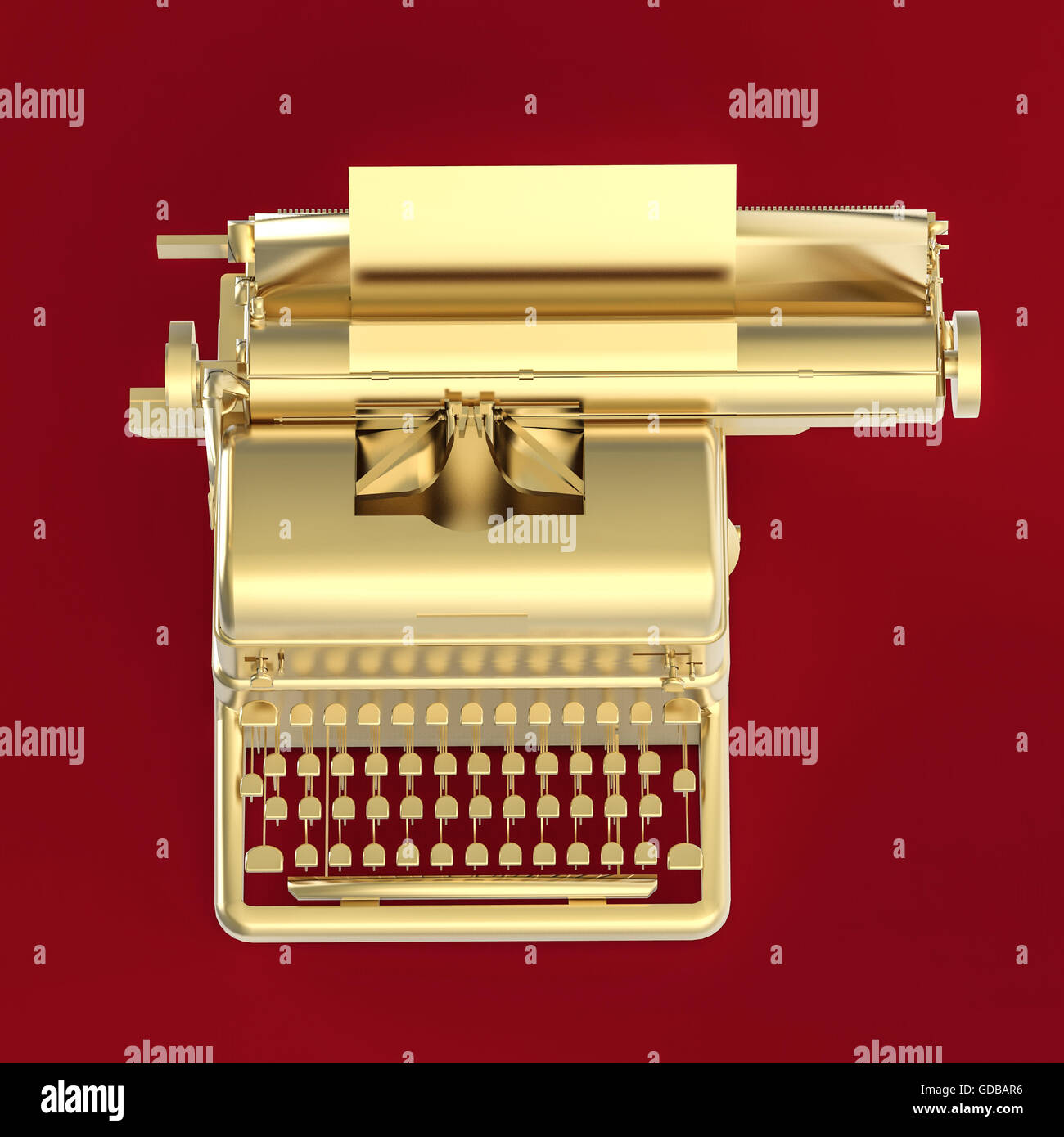 golden vintage typewriter with sheet of paper isometric rendering ...