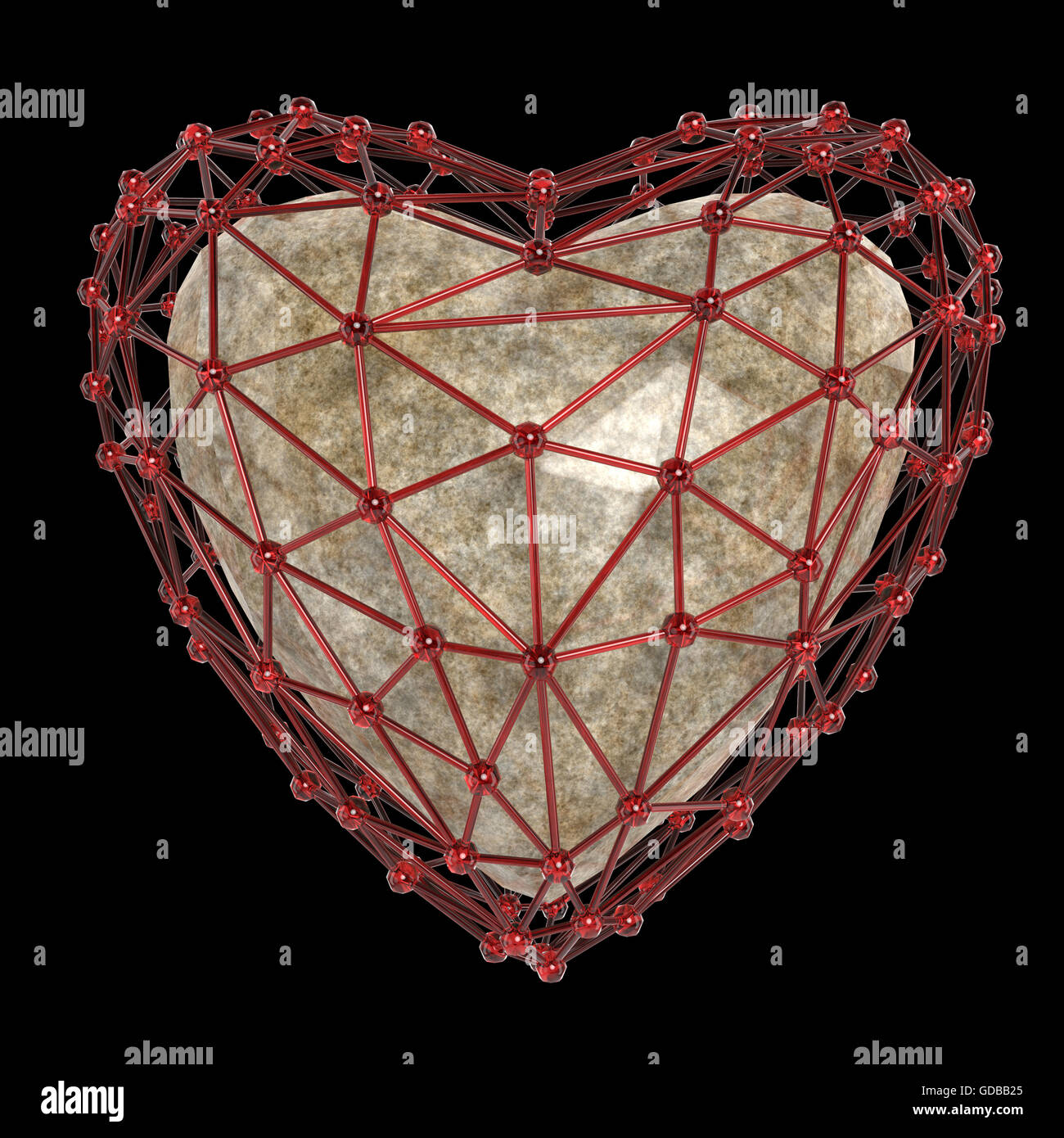 crystal low poly shiny heart in atom array -shaped cage. Wedding and ...