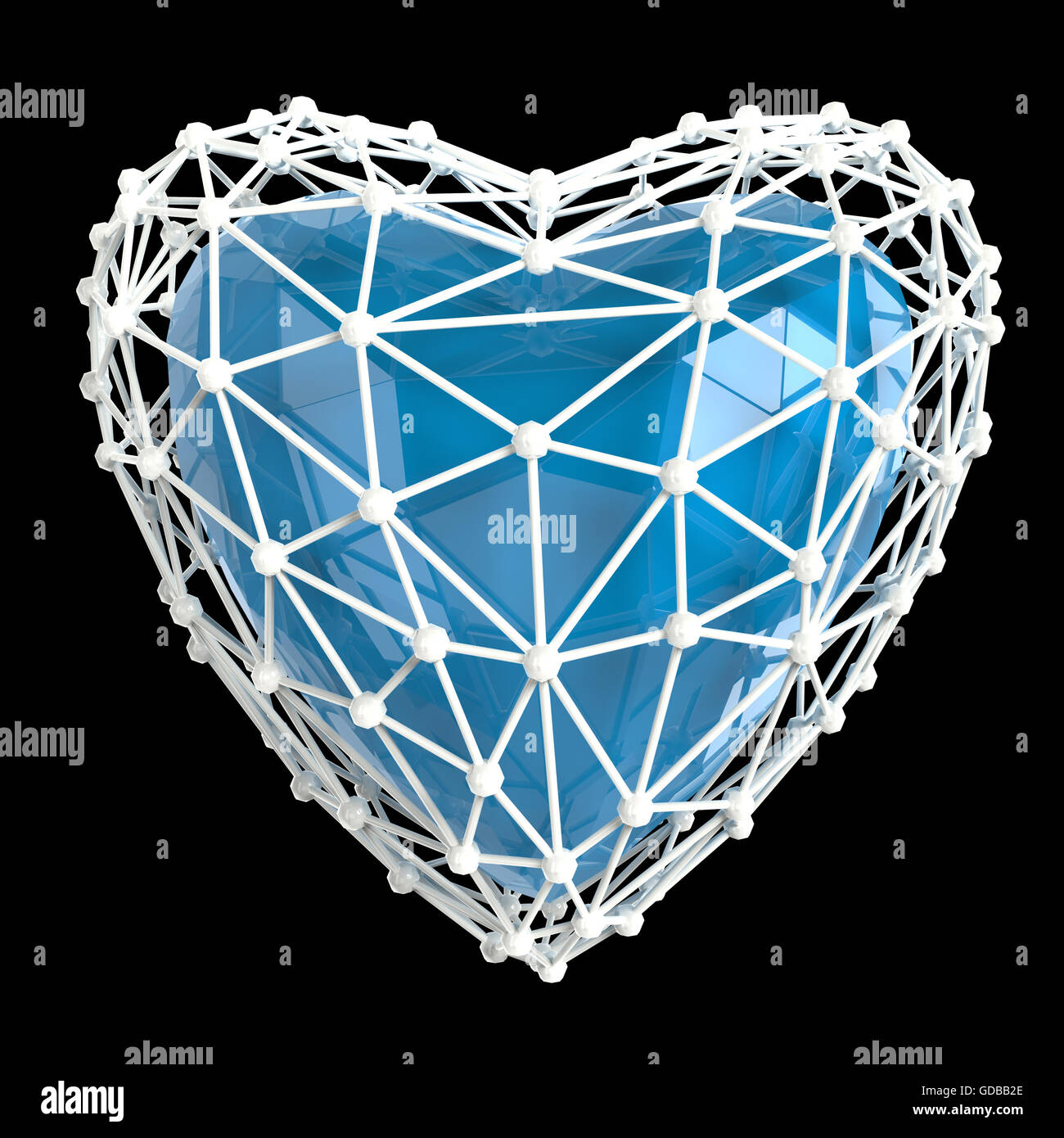 crystal low poly shiny heart in atom array -shaped cage. Wedding and ...