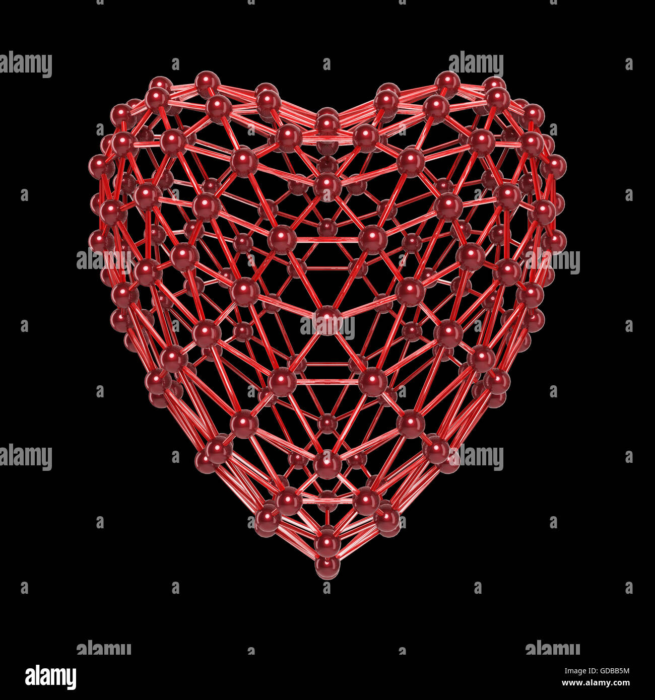 Heart shaped 3d molecule made of colorful shiny plastic balls and glass ...