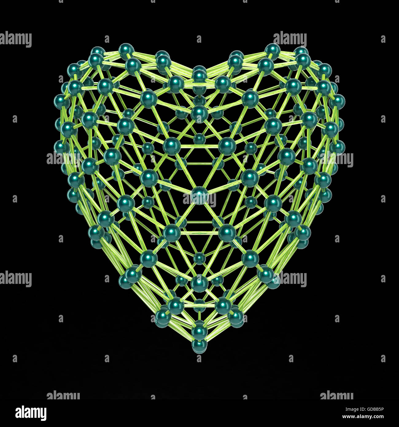 Heart shaped 3d molecule made of colorful shiny plastic balls and glass ...
