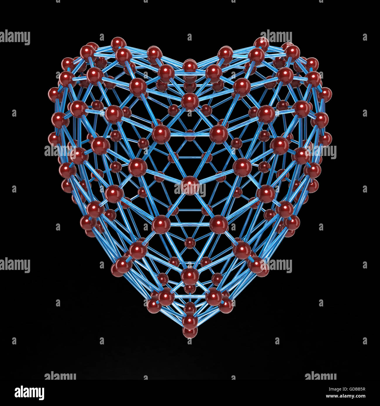 Heart shaped 3d molecule made of colorful shiny plastic balls and glass ...