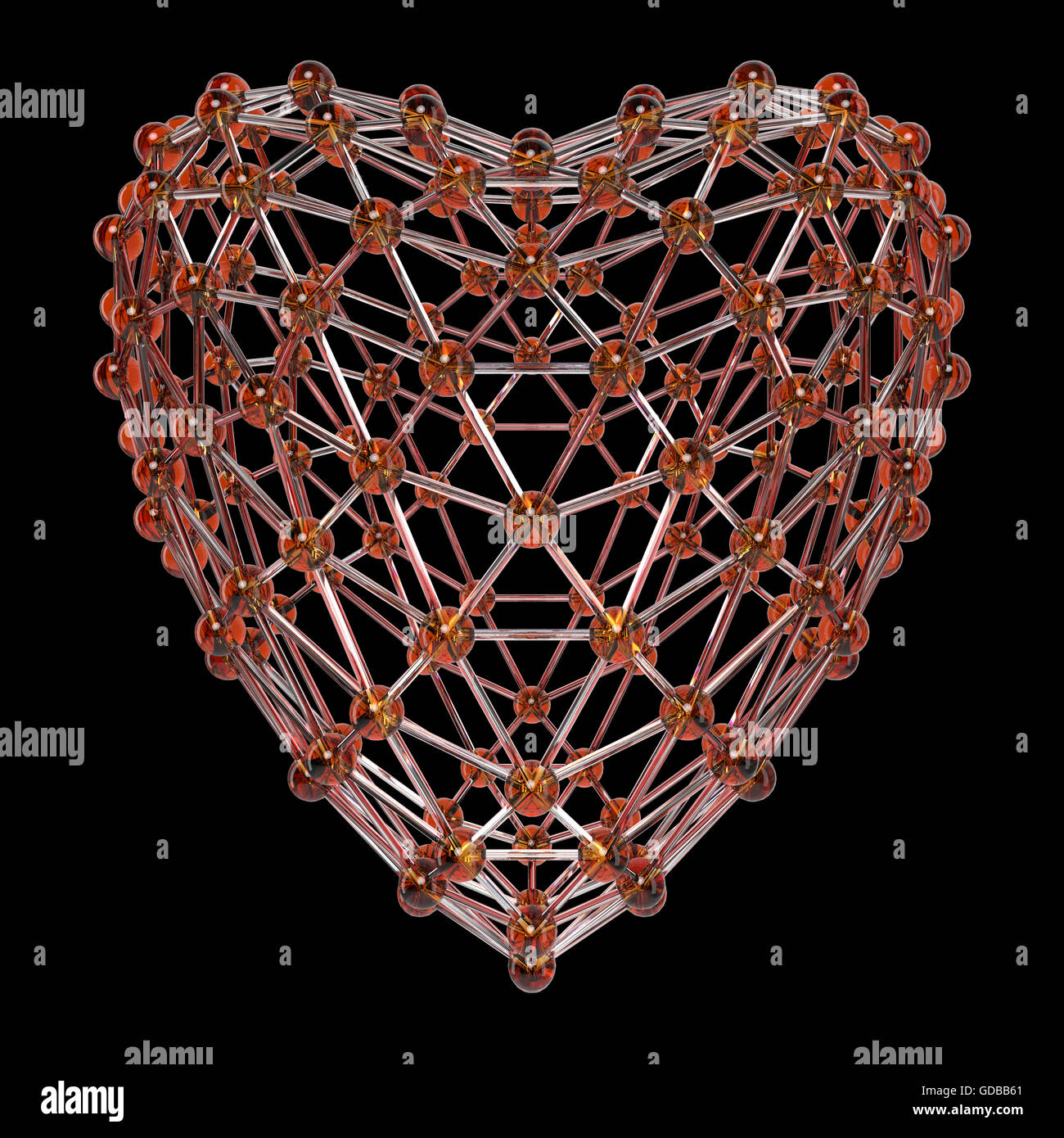 Heart shaped 3d molecule made of colorful shiny plastic balls and glass ...