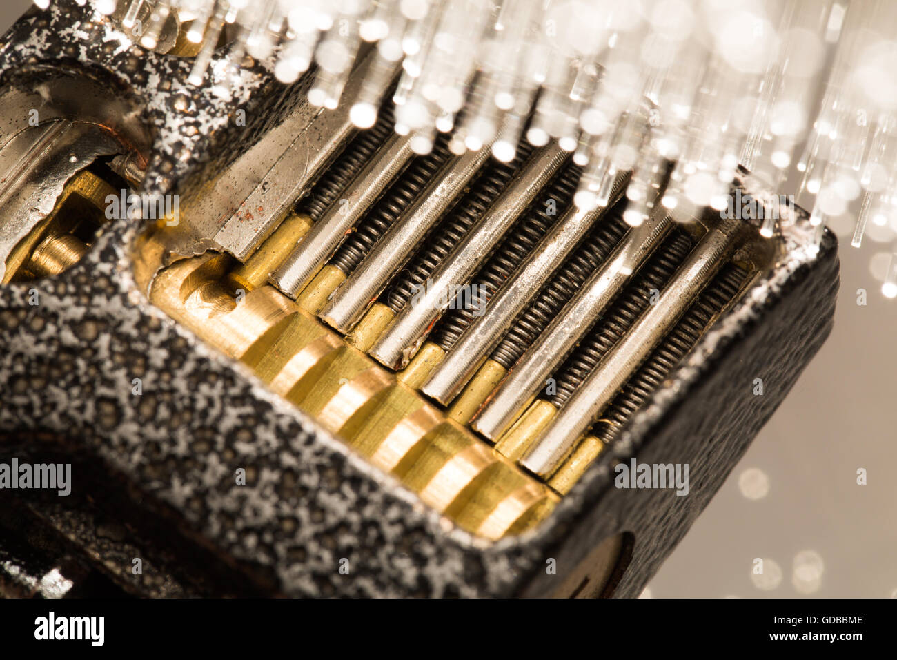 Padlock inside, and fiber optical technology background Stock Photo - Alamy