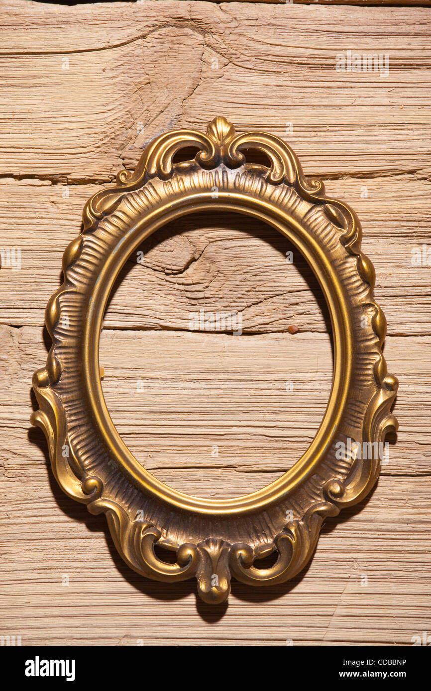 golden frame on wood texture background Stock Photo - Alamy