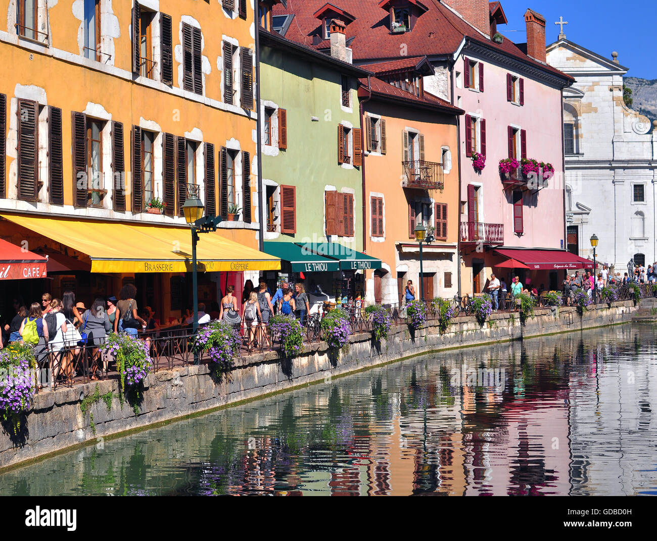 ANNECY, FRANCE - AUGUST 22, 2015: View of the street in city centre of ...