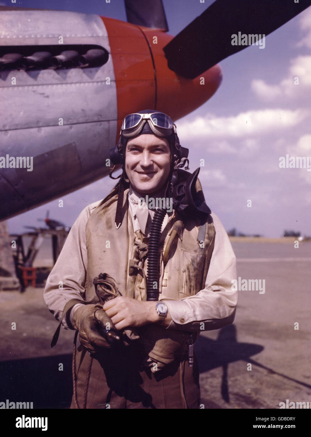 Col. Donald Blakeslee, ace in the ETO, beside his P-51 of the 8th AF ...