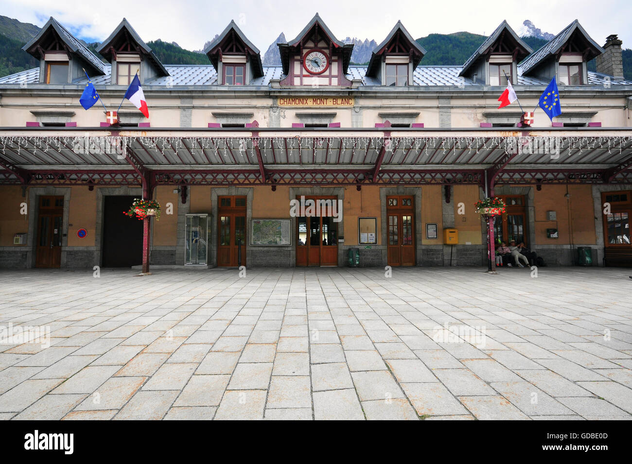 CHAMONIX, FRANCE - JULY 31: Facade of the Railway station of Chamonix ...