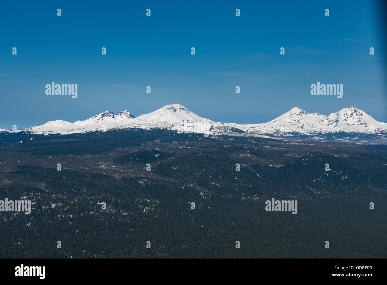 aerial view of the Three Sisters volcanoes near Bend, Oregon, USA Stock ...
