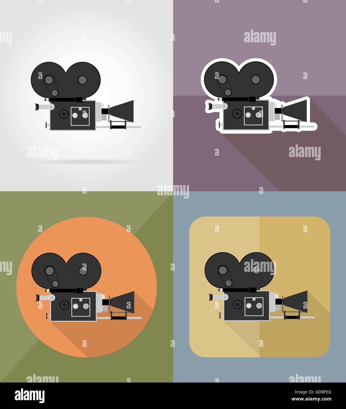 old movie camera flat icons vector illustration isolated on background ...