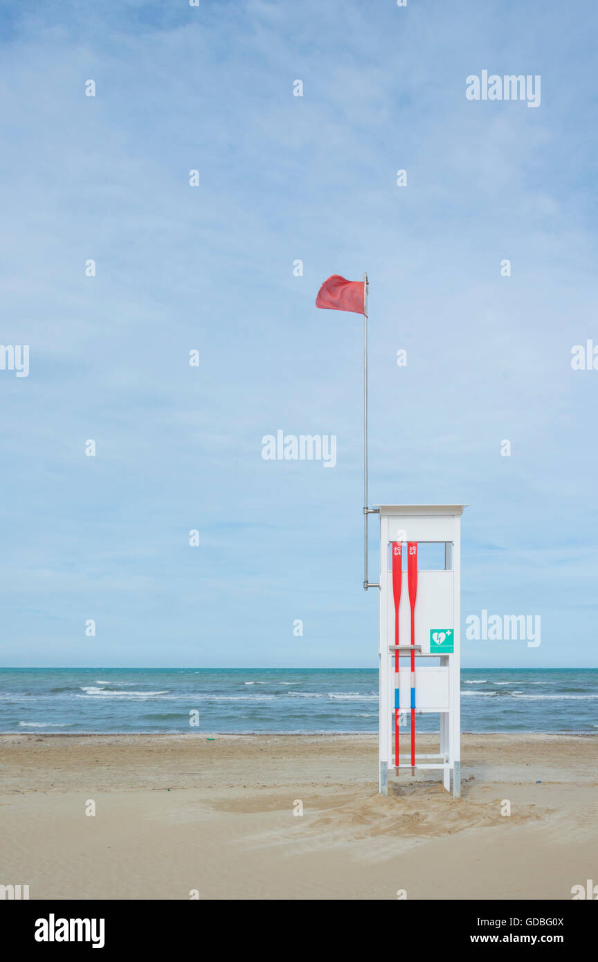 Lifeguard observation tower on the beach of Adriatic Sea Stock Photo ...
