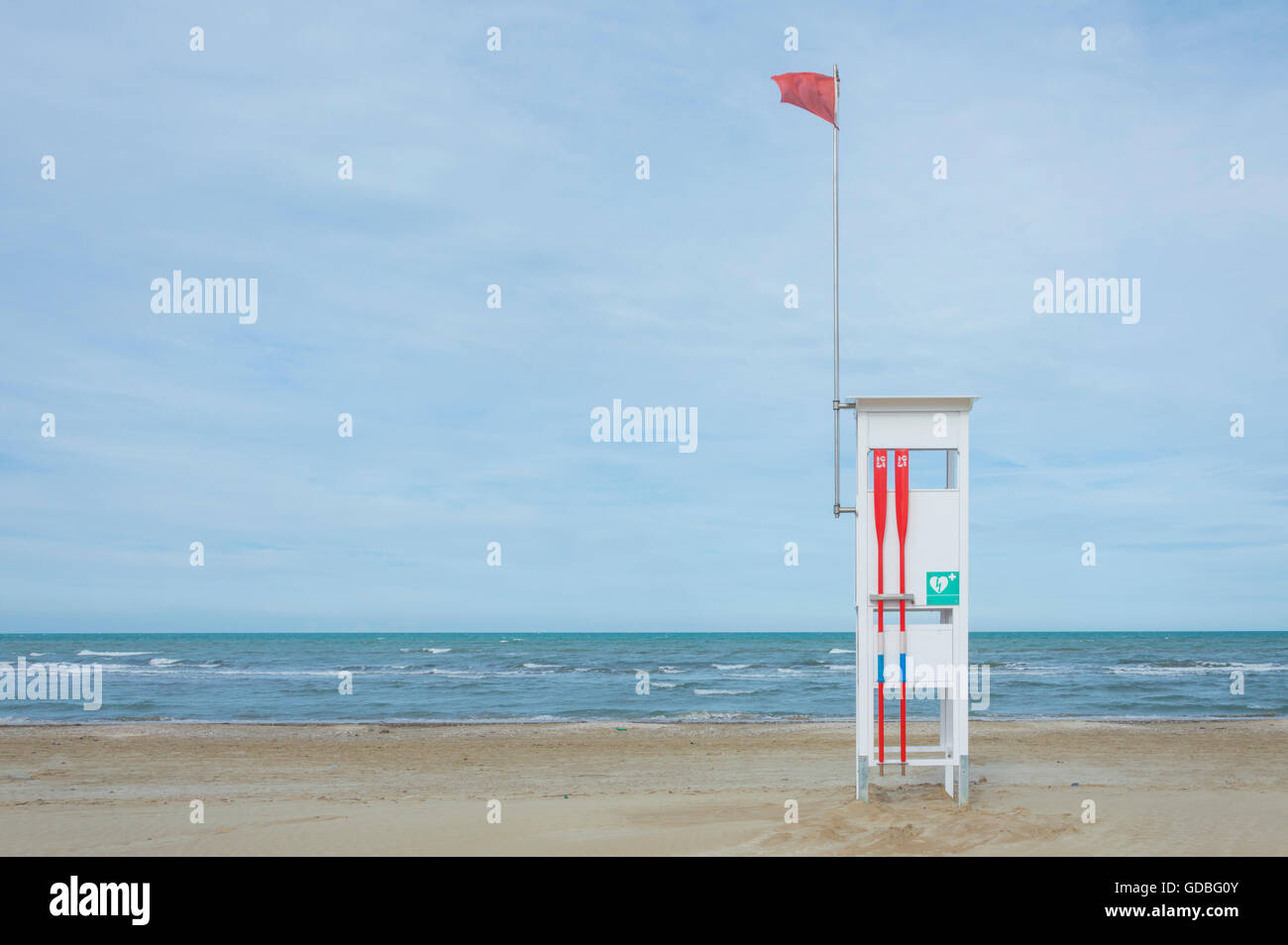 Lifeguard observation tower on the beach of Adriatic Sea Stock Photo ...