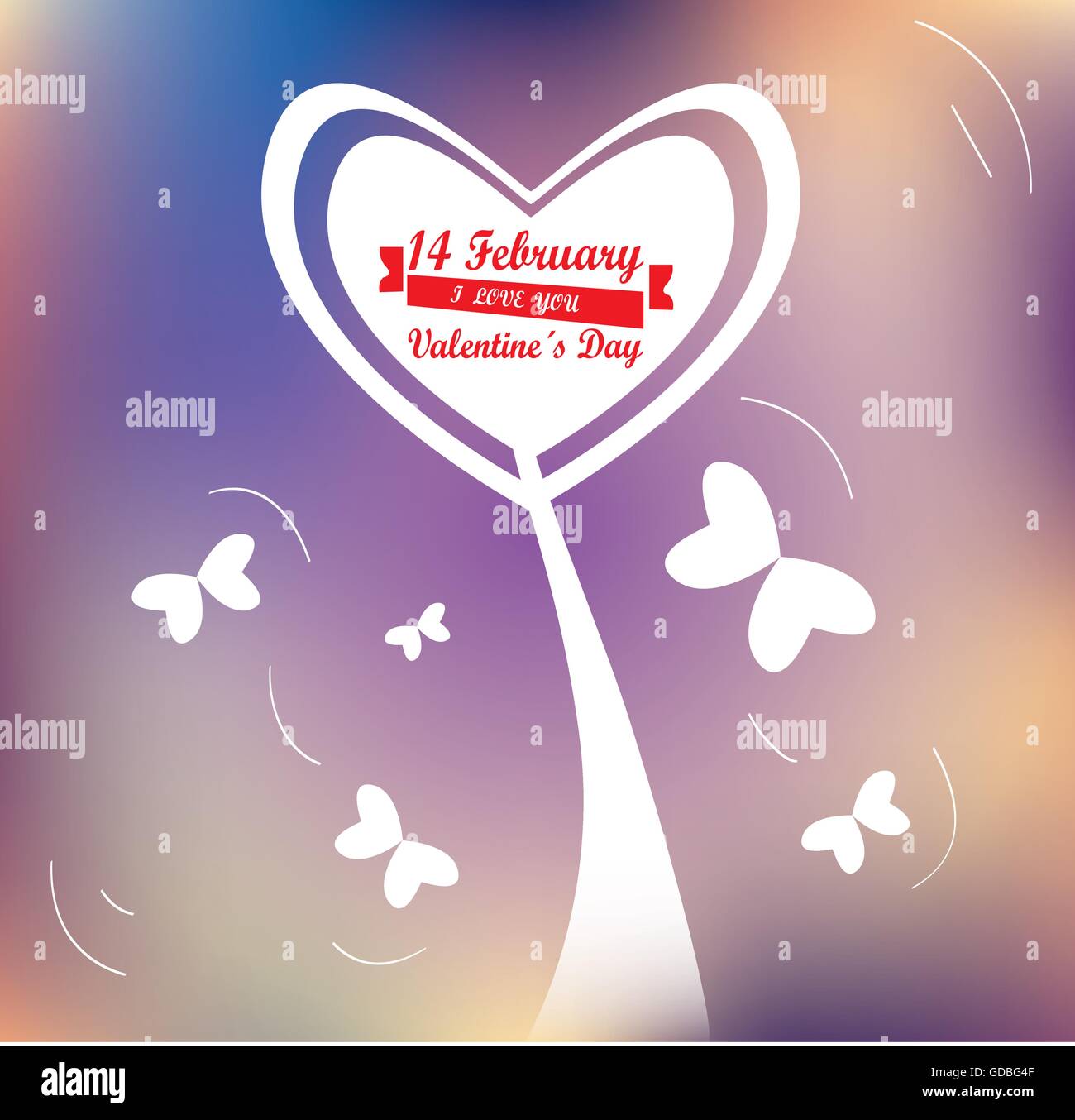 Colored background with butterflies and a heart shaped flower for ...