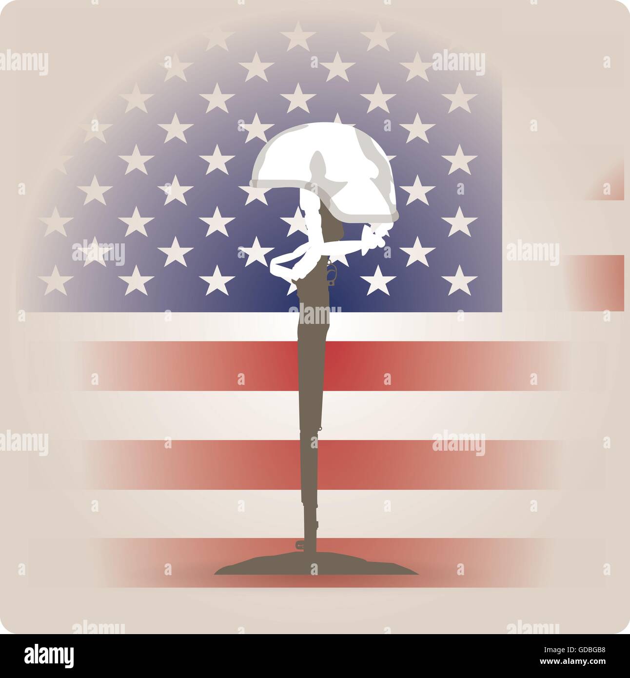 Isolated military helm hold by a rifle on a background with the ...