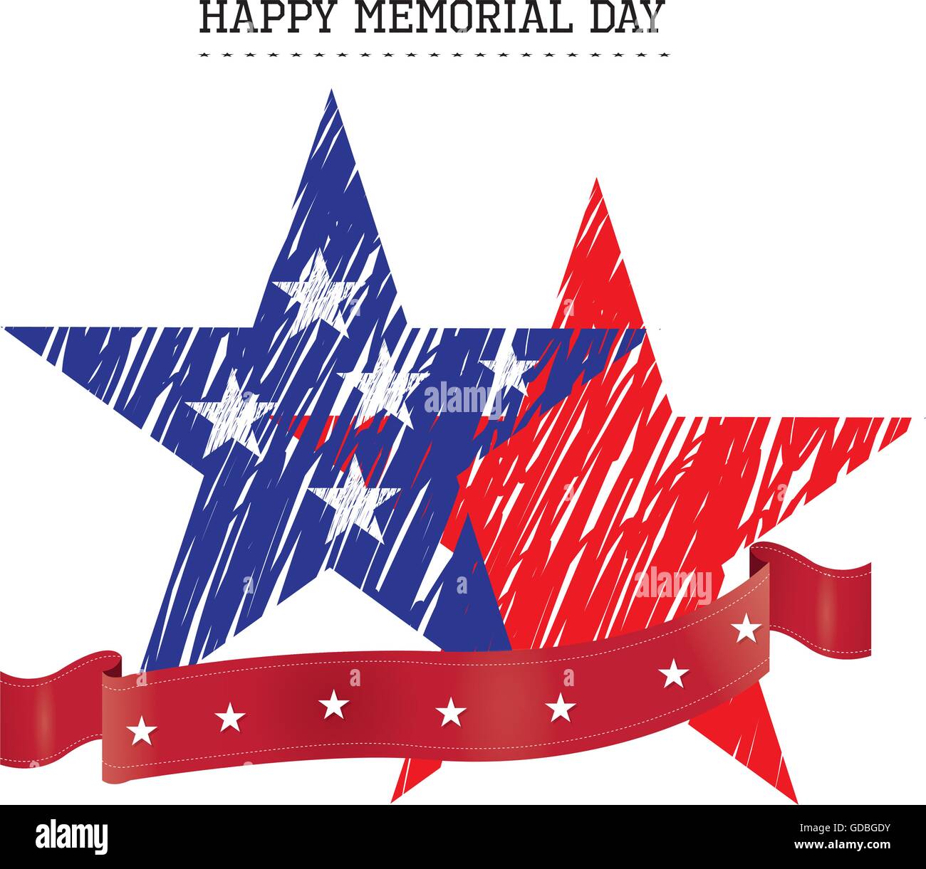 Pair of stars with texture and a ribbon with more stars for memorial ...