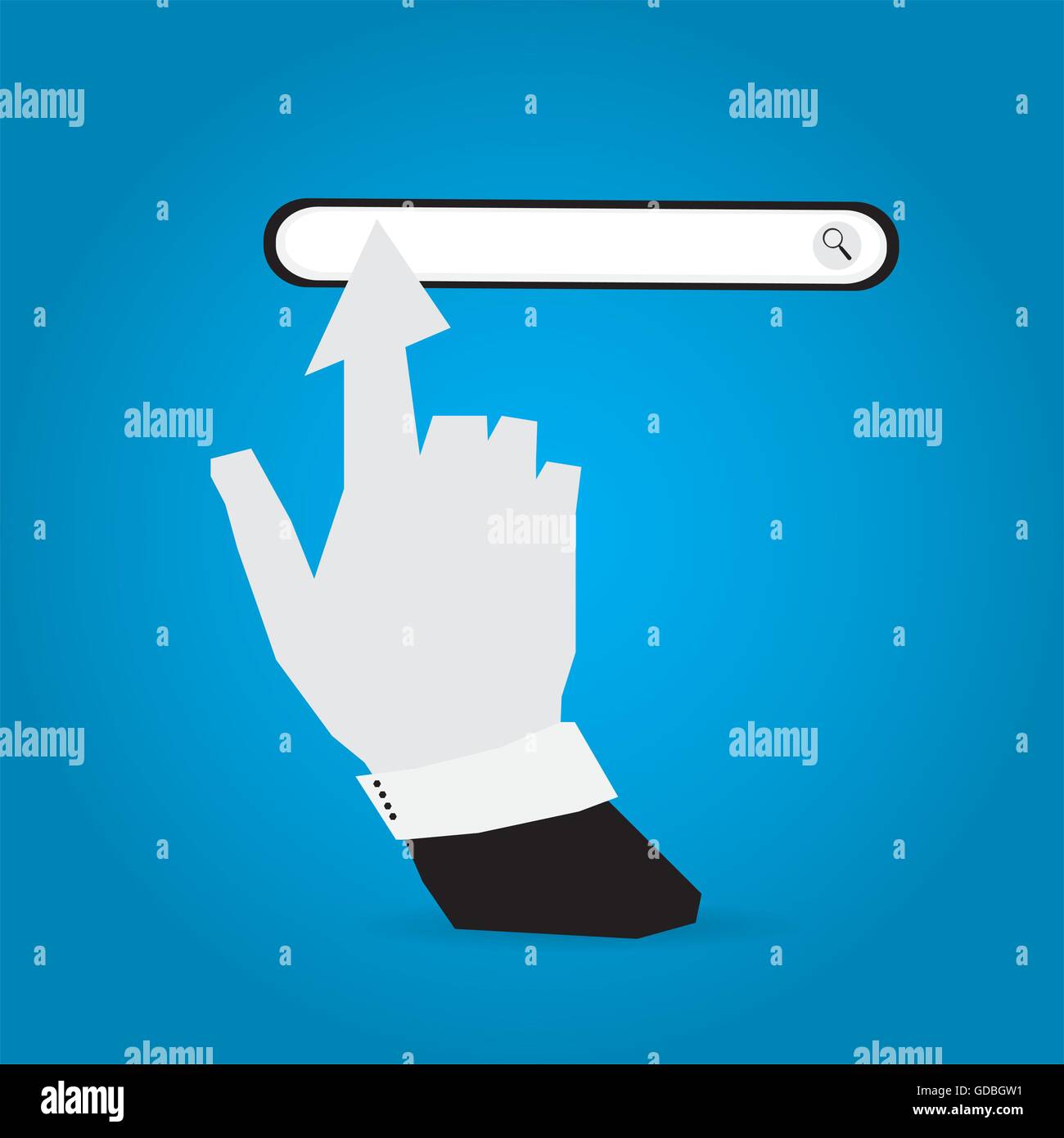 Blue background with a search bar and a mouse hand Stock Vector Image ...