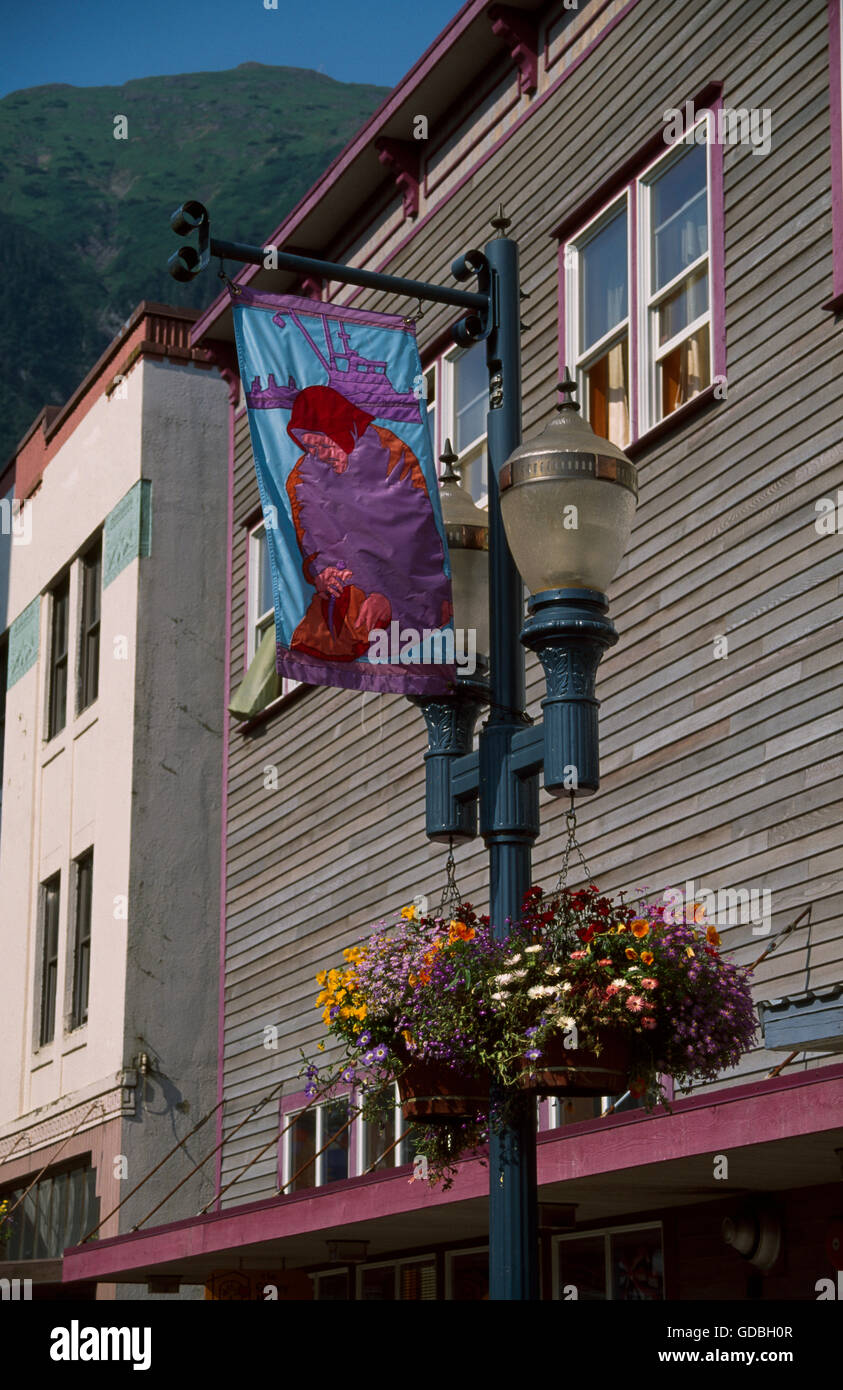 Coloured flag on a lamp post in Juneau, Alaska Stock Photo - Alamy