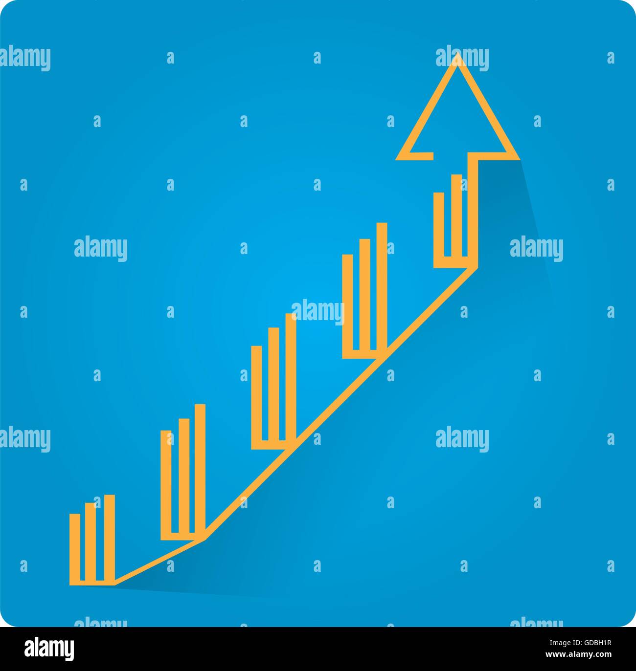 Blue background with an isolated business graph with bars and an arrow ...