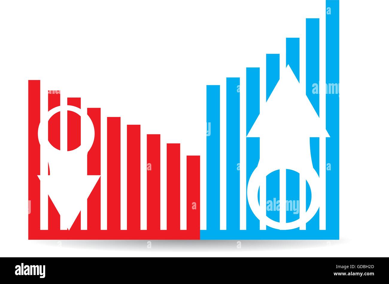 Isolated business graph with different situations on a white background ...