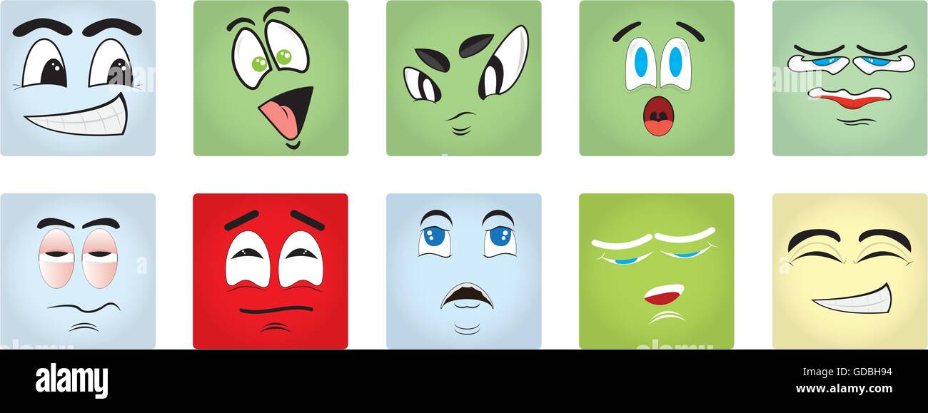 Set of different colored backgrounds with different facial expressions ...