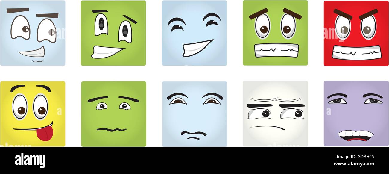 Set of different colored backgrounds with different facial expressions ...