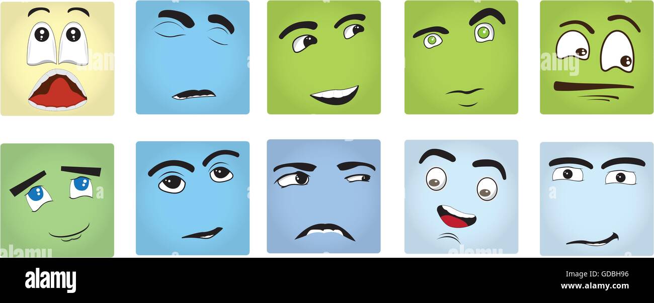 Set of different colored backgrounds with different facial expressions ...