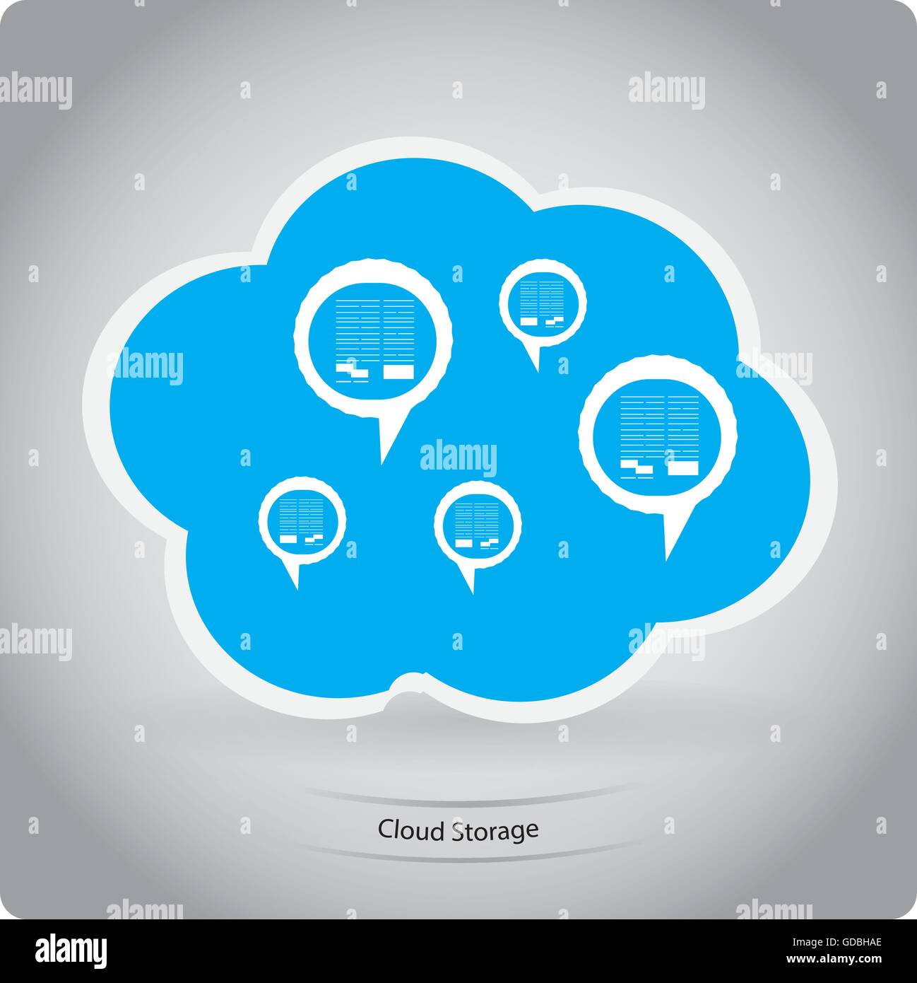 Isolated blue cloud with different chat bubbles and text on a grey ...