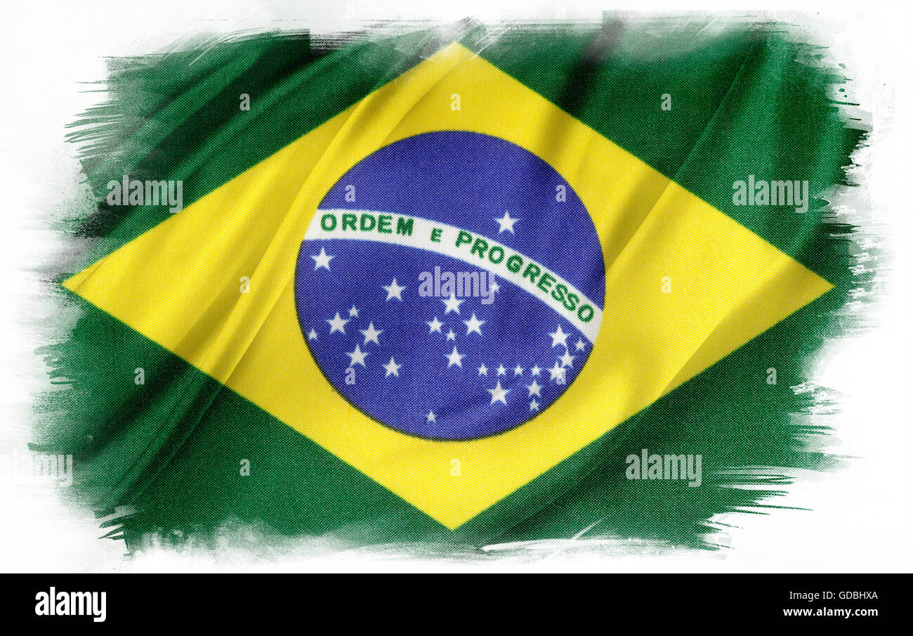 Brazilian flag on plain background Stock Photo - Alamy