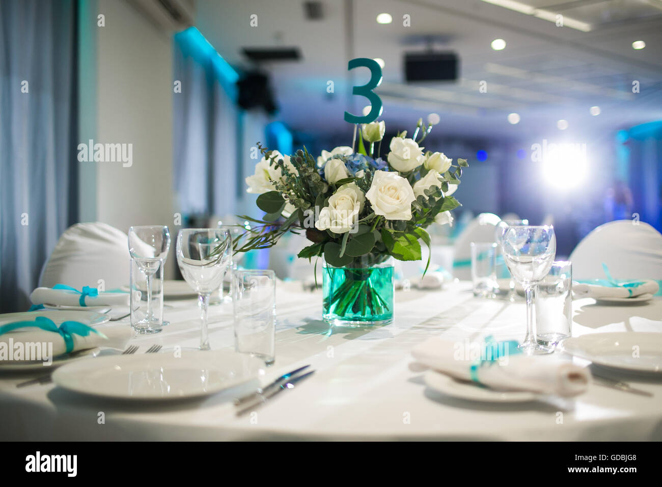 Beautifully organized event - served banquet tables ready for guests ...