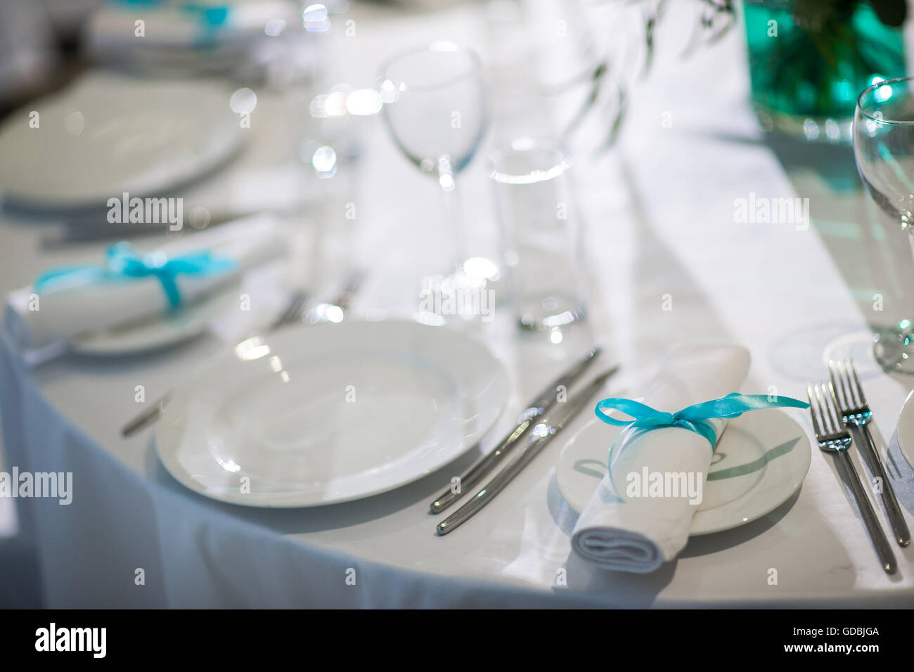 Beautifully organized event - served banquet tables ready for guests ...