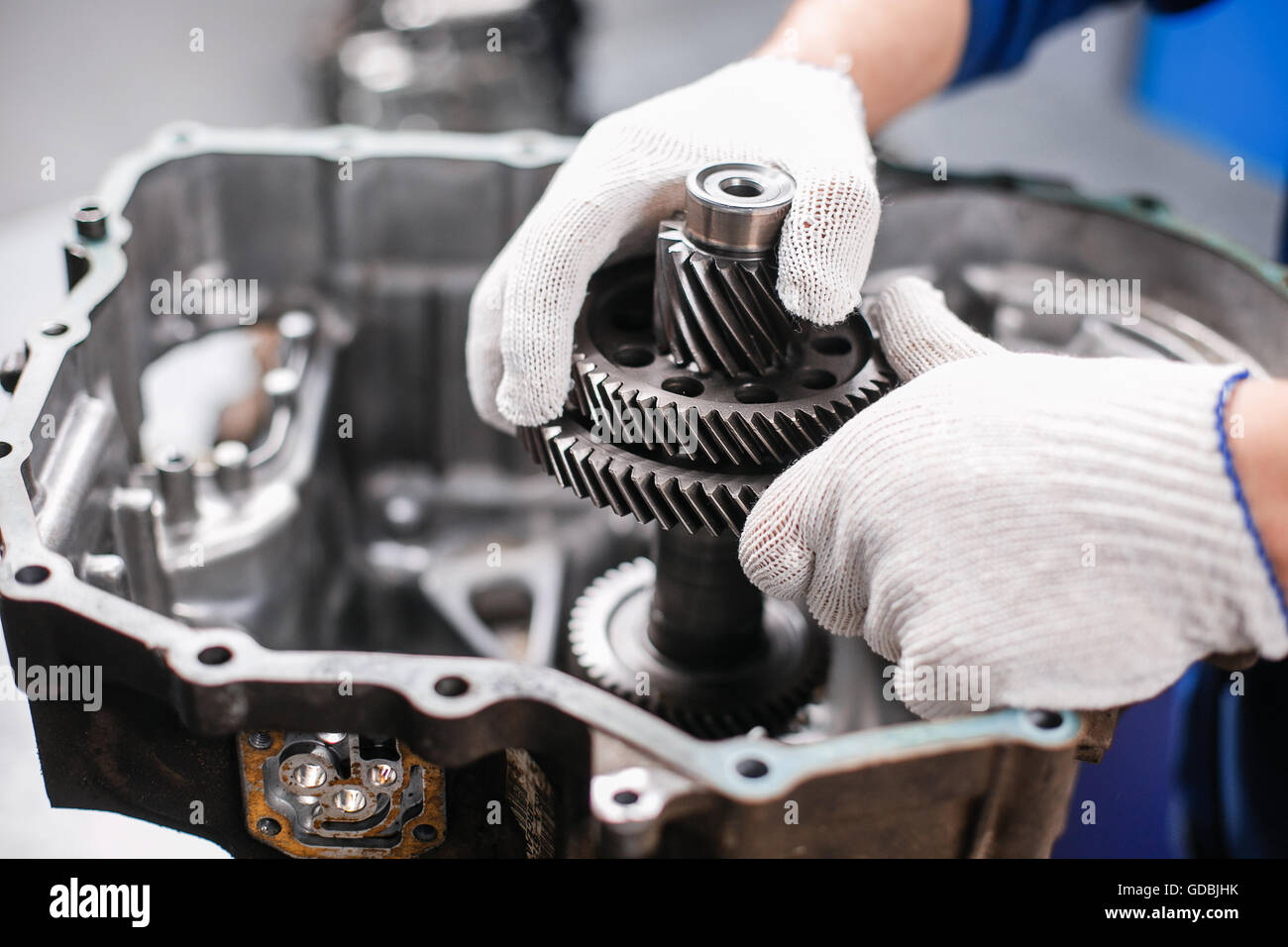 Cross-section of a car gearbox. mechanics work in the garage Stock ...