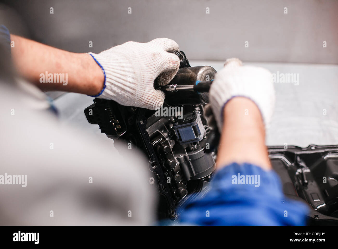Cross-section of a car gearbox. mechanics work in the garage Stock ...