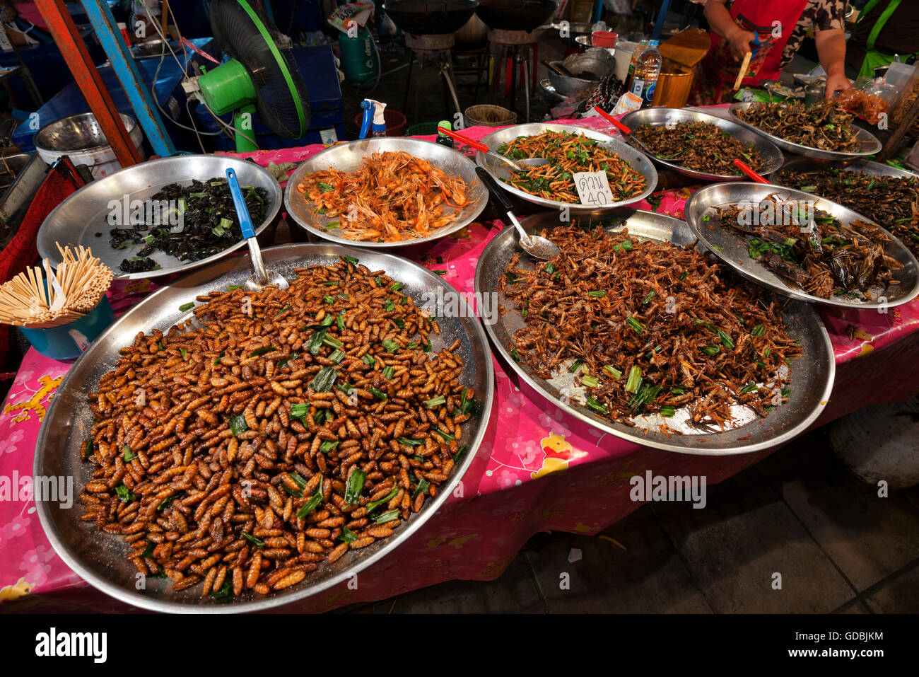 Food stalls and restaurants selling insects, Bangkok, Thailand Stock ...