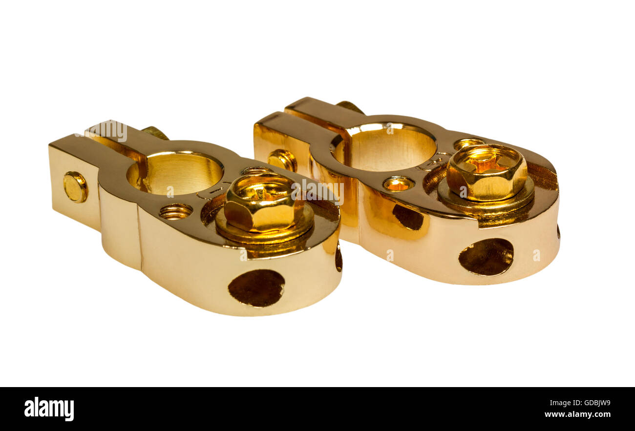 Positive and negative contact terminal CAR battery isolated on a white ...