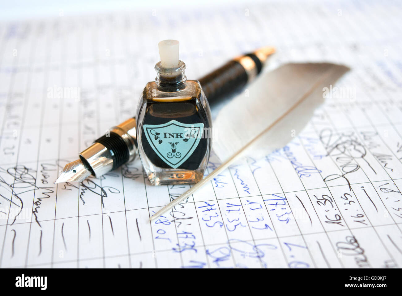 longhand on an old manuscript with plume ink and fountain pen Stock ...