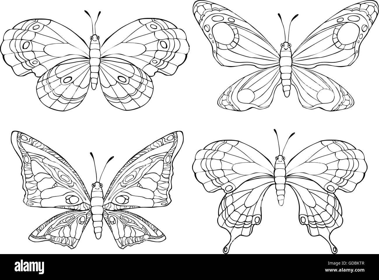 Collection of pretty cartoon butterflies isolated on white background ...