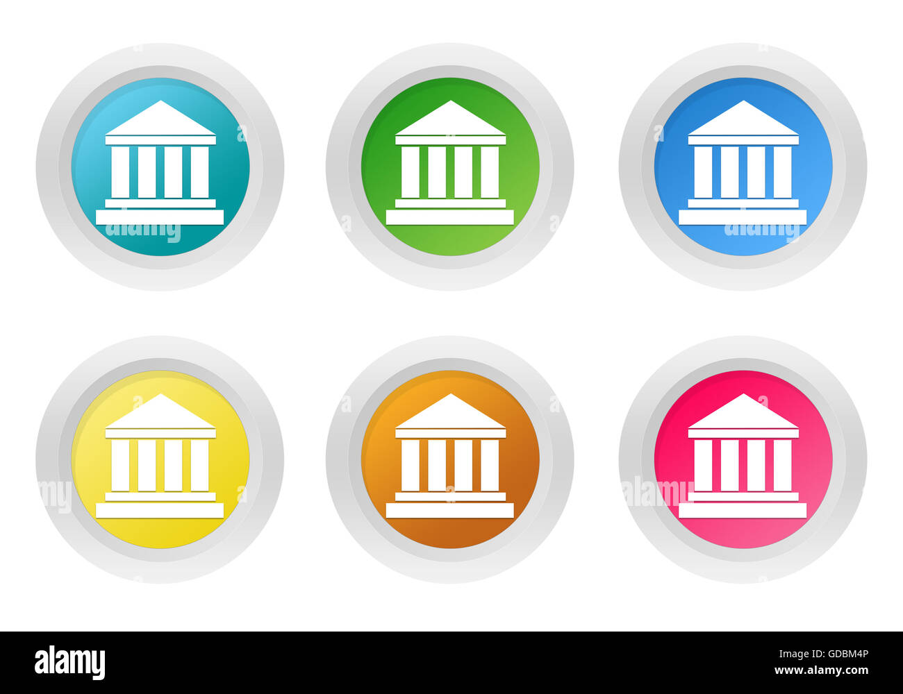 Set of rounded colorful icons with legal symbol in blue, green, yellow ...