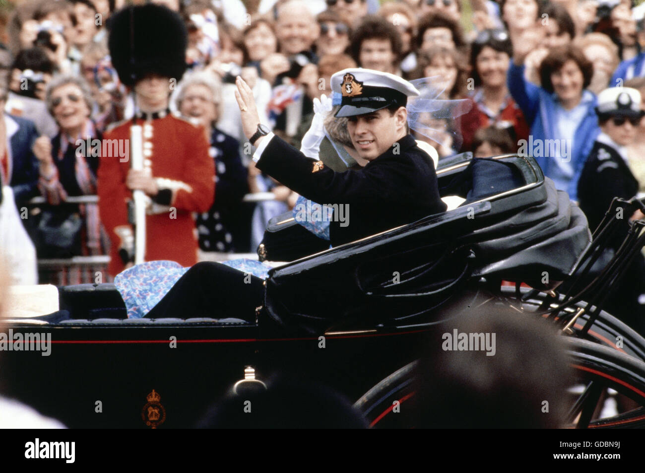 Andrew, * 19.2.1960, Prince of Great Britain, in an open carriage, 1980 ...