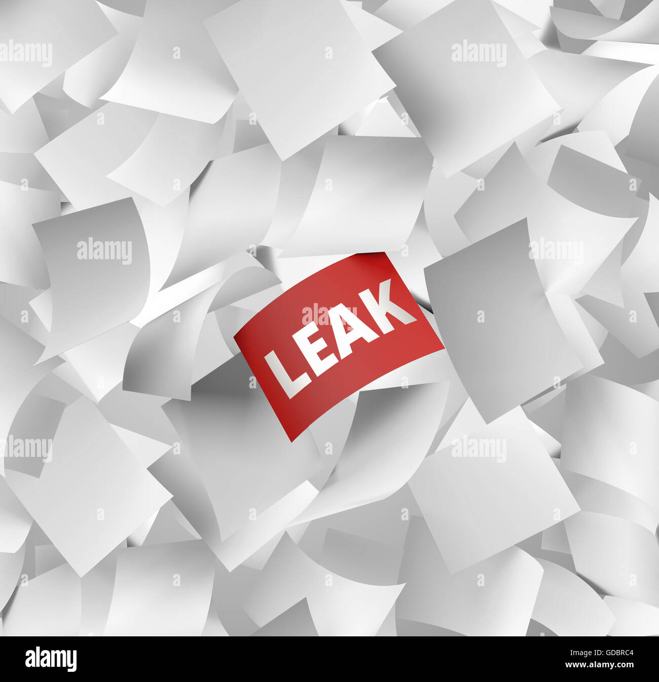 3d illustration concept for data breach with white empty papers falling ...