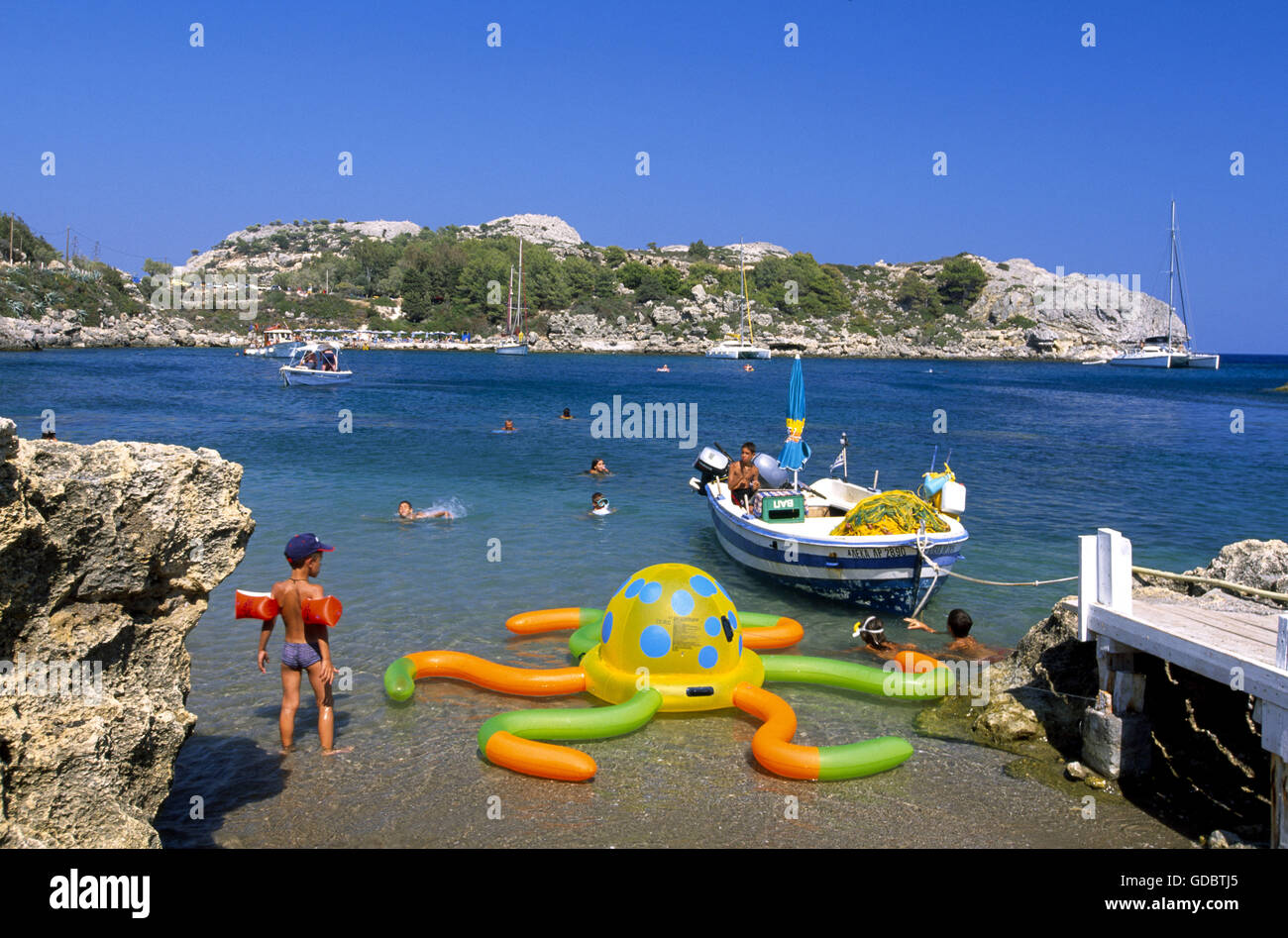 Ladiko Beach nearby Faliraki, Rhodes Island, Dodecanese, Greece Stock ...