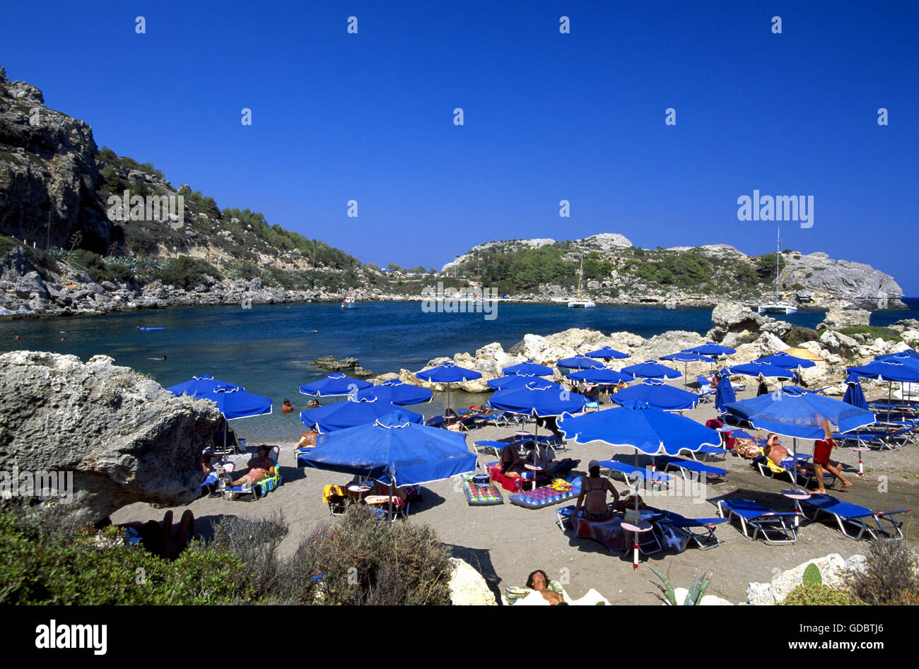 Ladiko Beach nearby Faliraki, Rhodes Island, Dodecanese, Greece Stock ...