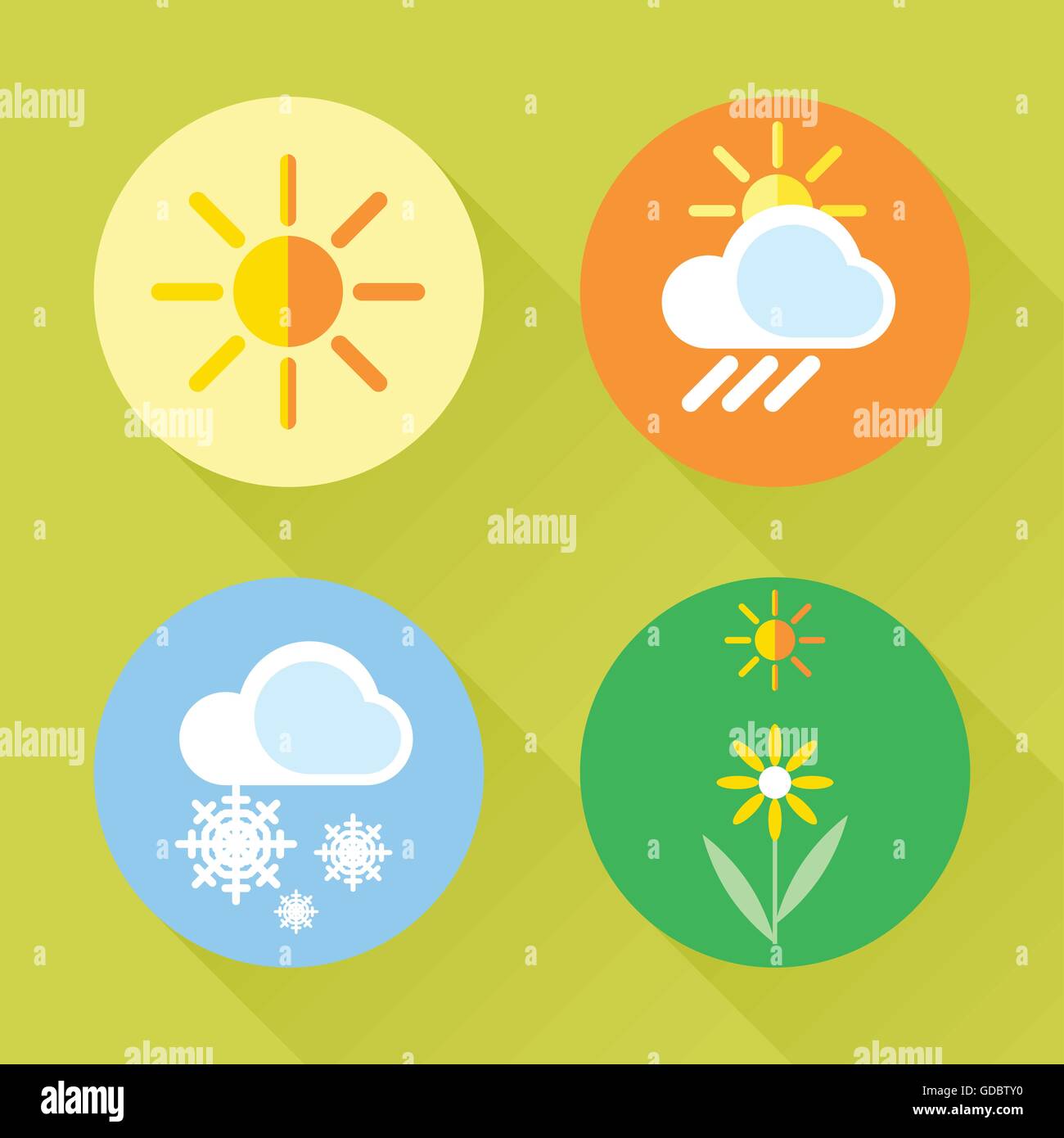 Weather set flat style. Sun, snow, clouds, flower, harvest. Digital ...
