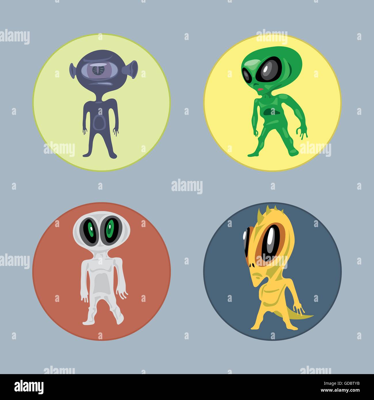 Alien creatures and monsters set flat style. Digital vector image Stock ...