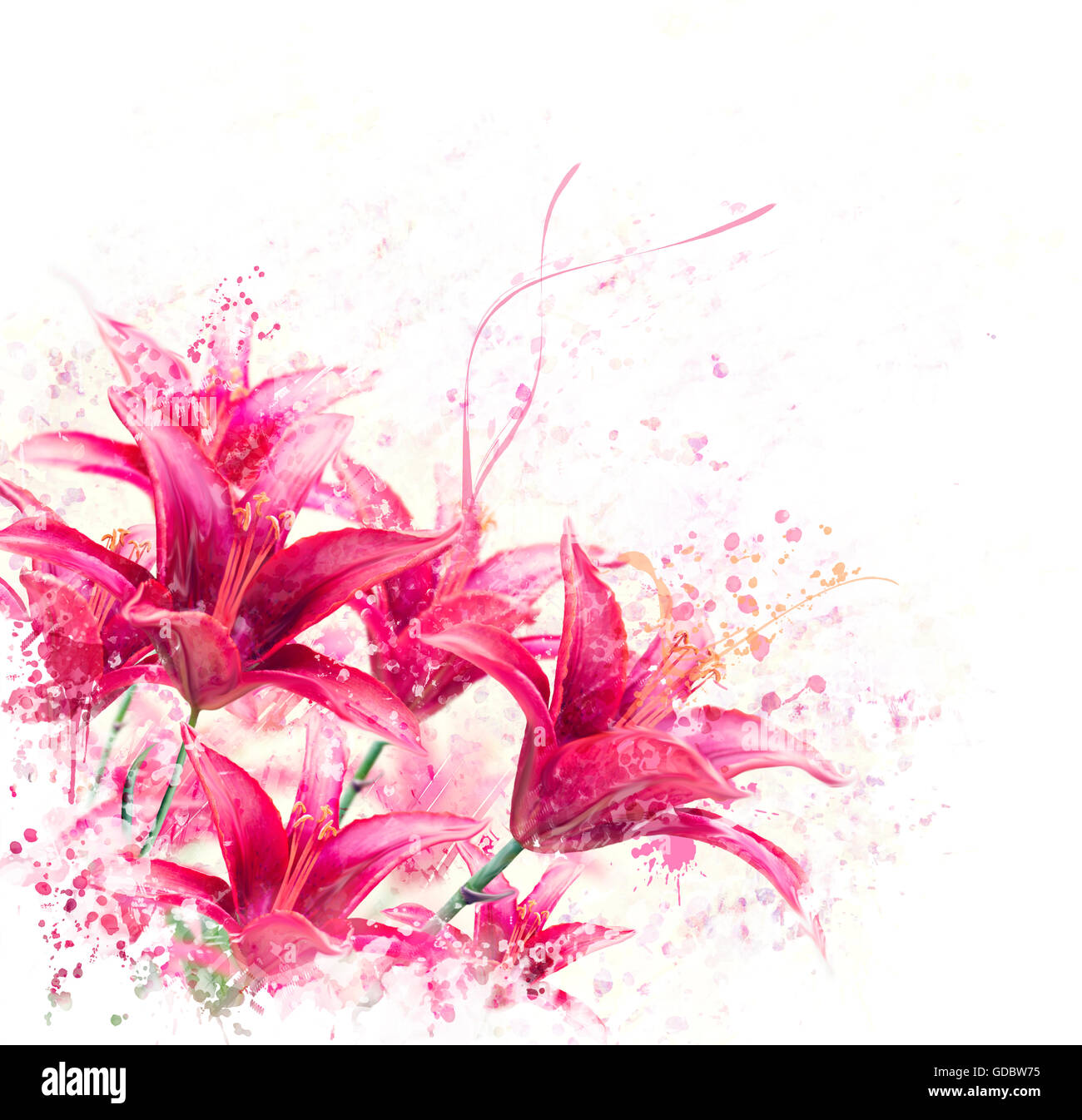 digital painting of Red Lily Flowers Stock Photo - Alamy